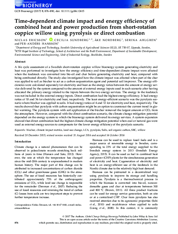 (PDF) Time-dependent climate impact and energy efficiency of combined heat and power production ...