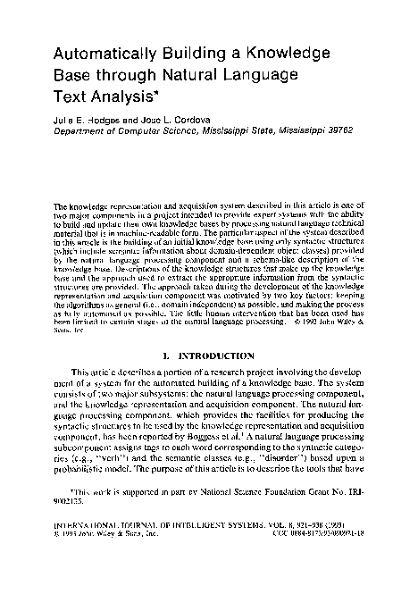 Pdf Automatically Building A Knowledge Base Through Natural Language Text Analysis