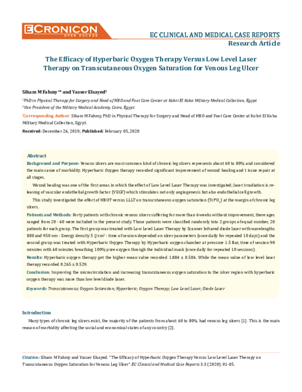 (PDF) The Efficacy of Hyperbaric Oxygen Therapy Versus Low Level Laser ...