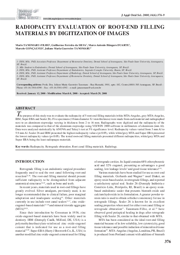 (PDF) Radiopacity evaluation of root-end filling materials by ...