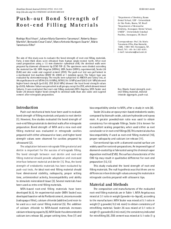 (PDF) Push-out Bond Strength of Root-end Filling Materials