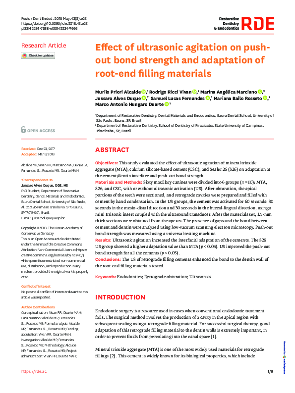 (PDF) Effect of ultrasonic agitation on push-out bond strength and ...