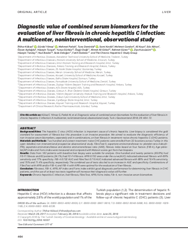 (PDF) Diagnostic value of combined serum biomarkers for the evaluation of liver fibrosis in ...