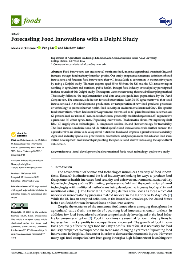 (PDF) Forecasting Food Innovations with a Delphi Study