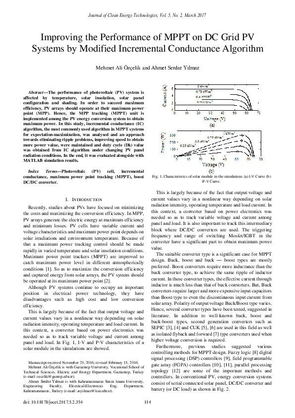 Pdf Improving The Performance Of Mppt On Dc Grid Pv Systems By Modified Incremental 