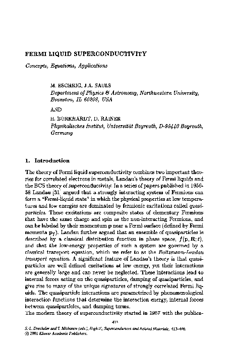 (PDF) Fermi Liquid Superconductivity-Concepts, Equations, Applications