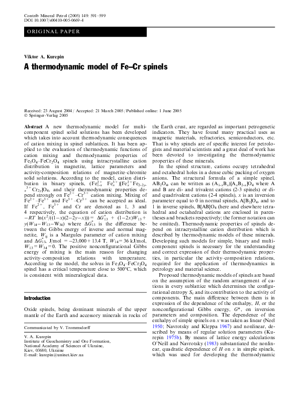 (PDF) A thermodynamic model of Fe–Cr spinels