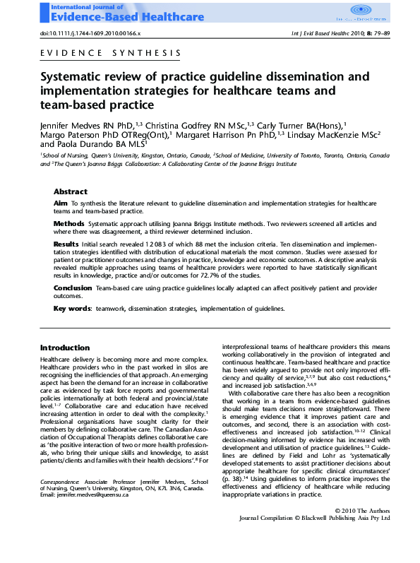(PDF) Systematic review of practice guideline dissemination and implementation strategies for ...