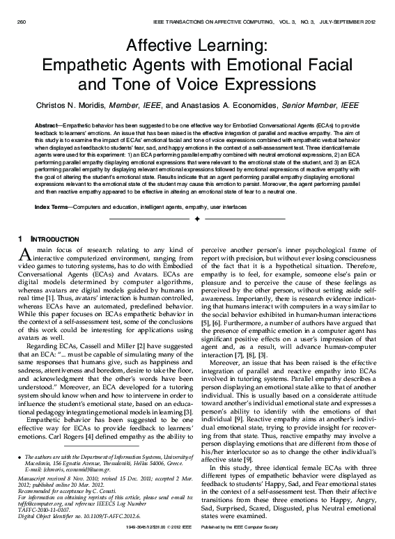 (PDF) Affective learning: Empathetic agents with emotional facial and ...