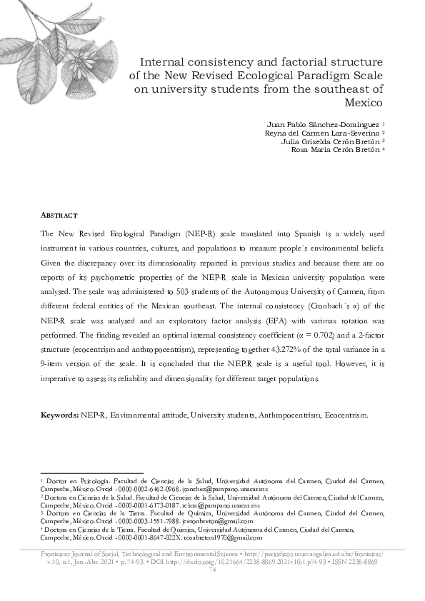 (PDF) Internal consistency and factorial structure of the New Revised ...