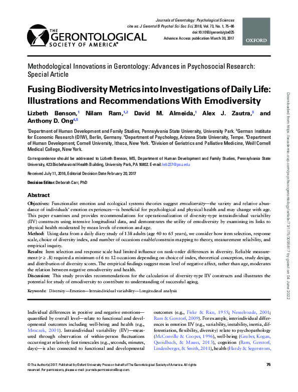 (PDF) Fusing Biodiversity Metrics into Investigations of Daily Life ...