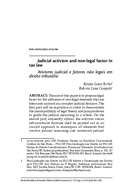 (PDF) Judicial Activism and Non-Legal Factors in Tax Law
