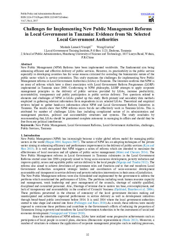 (PDF) Challenges for Implementing New Public Management Reforms in ...