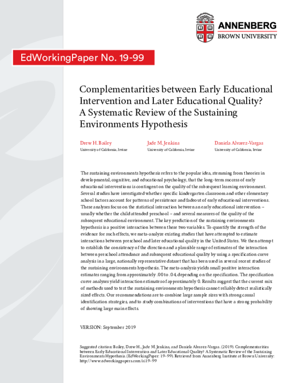 (PDF) Complementarities between early educational intervention and ...