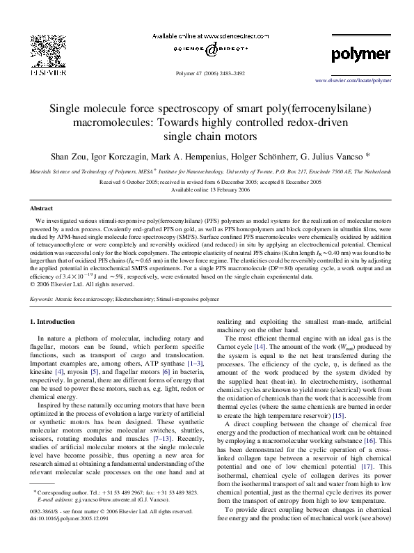 (PDF) Single molecule force spectroscopy of smart poly(ferrocenylsilane) macromolecules: Towards ...