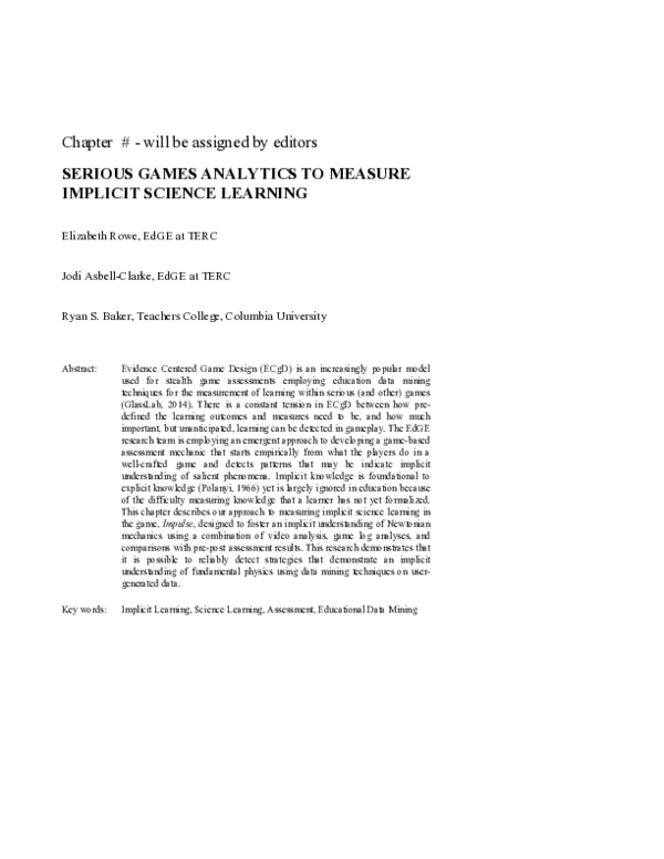 (PDF) Serious Games Analytics to Measure Implicit Science Learning