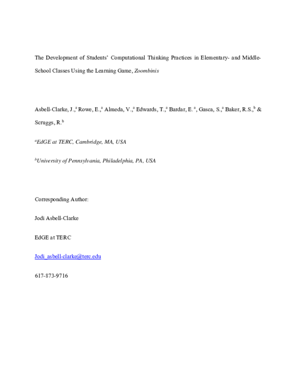 (PDF) The development of students’ computational thinking practices in elementary- and middle ...