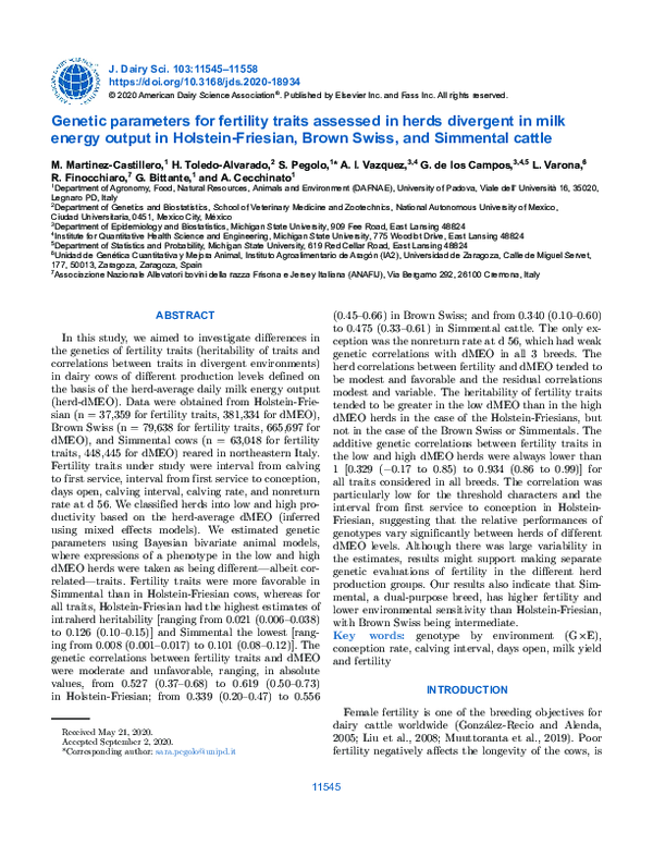 (PDF) Genetic parameters for fertility traits assessed in herds divergent in milk energy output ...