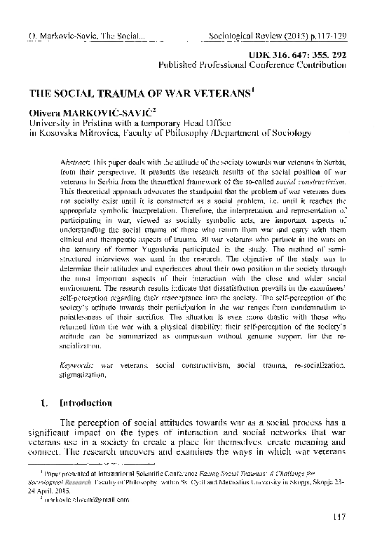 (PDF) The Social Trauma of War Veterans
