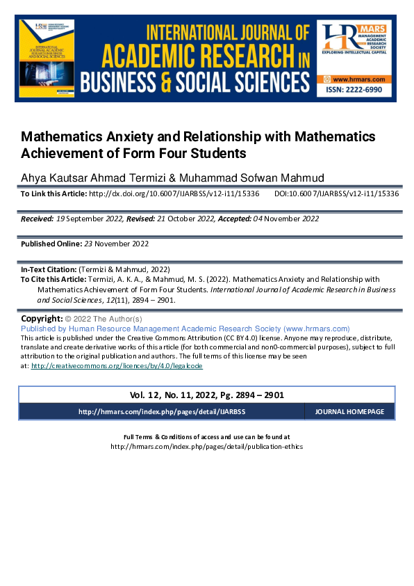 (PDF) Mathematics Anxiety and Relationship with Mathematics Achievement ...