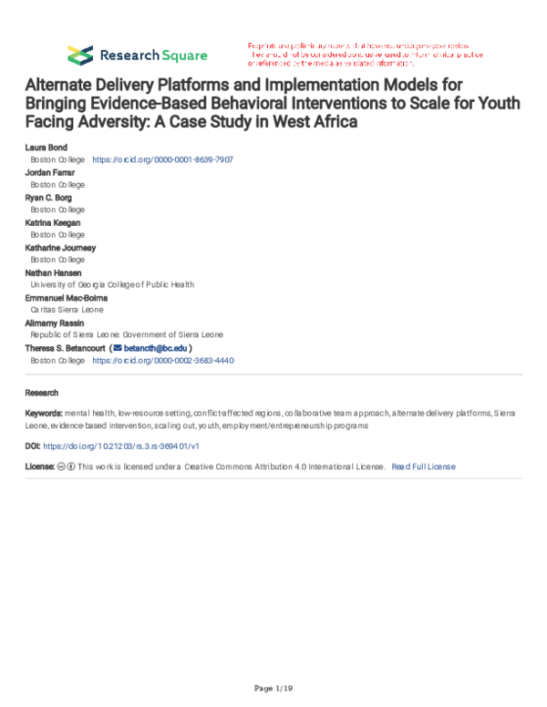 (PDF) Alternate Delivery Platforms and Implementation Models for ...
