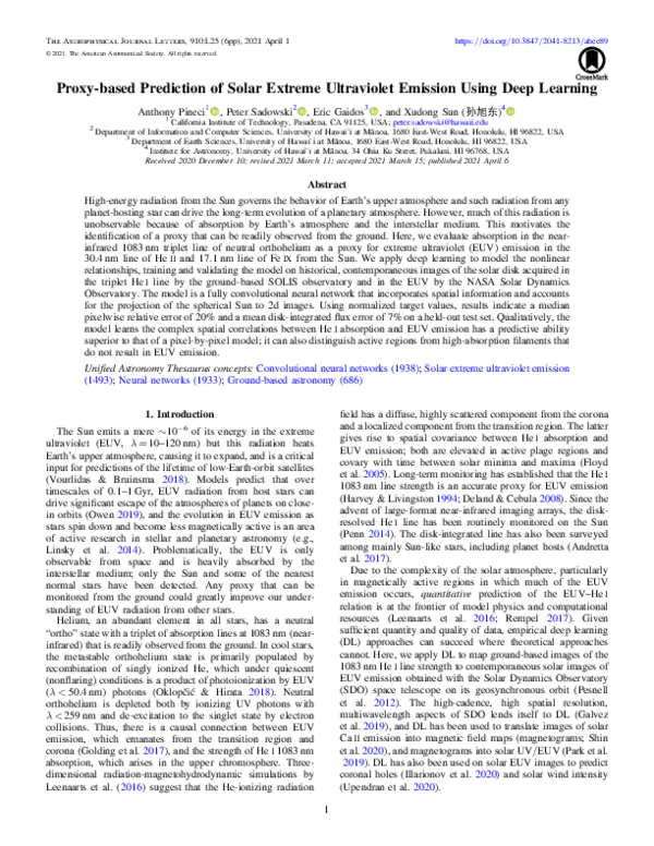 (PDF) Proxy-based Prediction of Solar Extreme Ultraviolet Emission Using Deep Learning