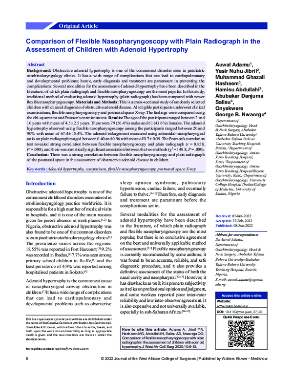 (PDF) Comparison of flexible nasopharyngoscopy with plain radiograph in ...