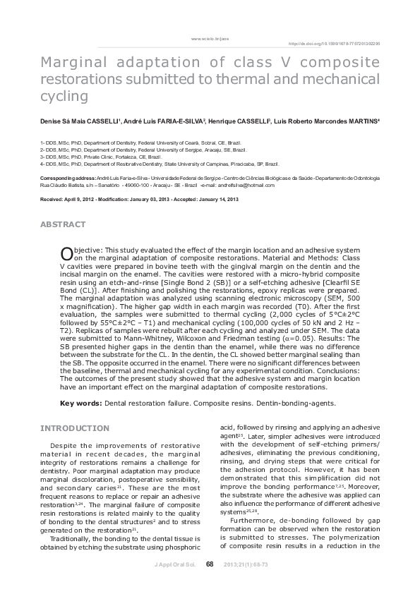 (PDF) Marginal adaptation of class V composite restorations submitted ...