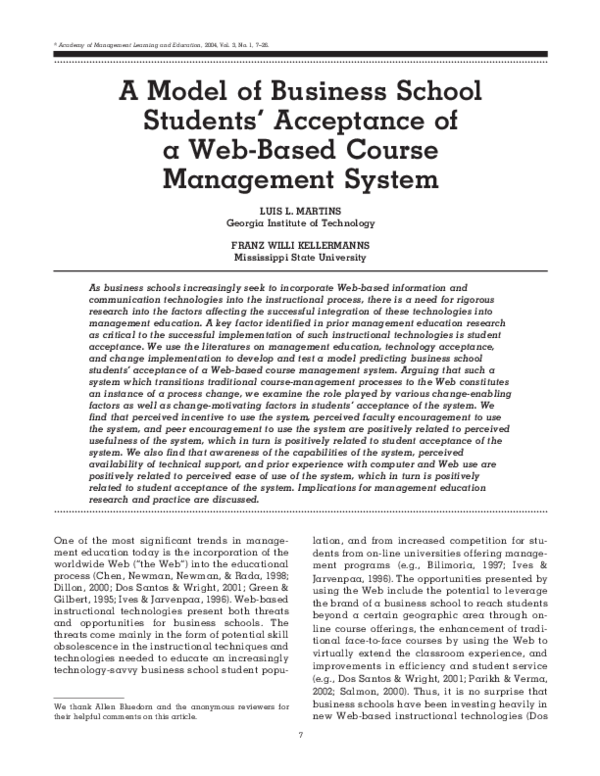 (PDF) A Model of Business School Students' Acceptance of a Web-Based ...