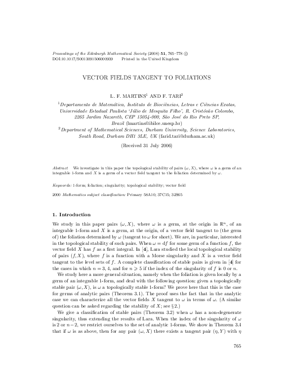 (PDF) Vector fields tangent to foliations