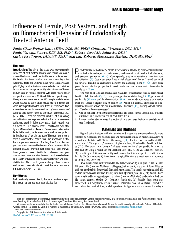 (PDF) Influence of ferrule, post system, and length on biomechanical ...