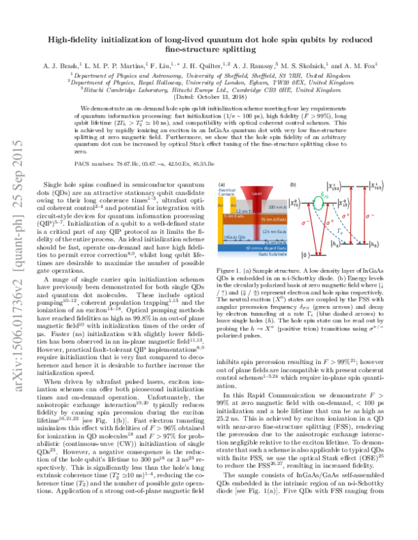 (PDF) High-fidelity initialization of long-lived quantum dot hole spin qubits by reduced fine ...
