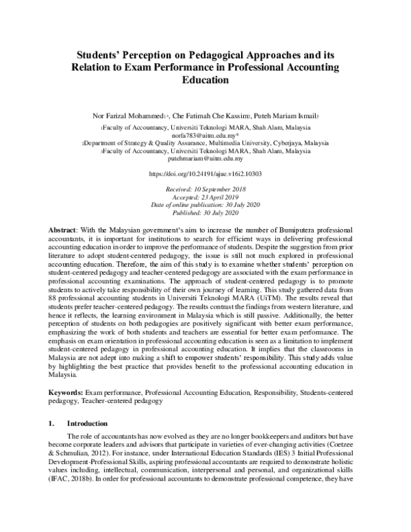(PDF) Students’ Perception on Pedagogical Approaches and its Relation to Exam Performance in ...