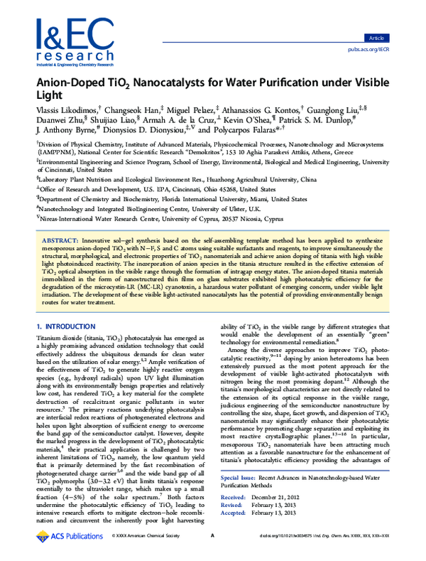 (PDF) Anion-Doped TiO2 Nanocatalysts for Water Purification under ...