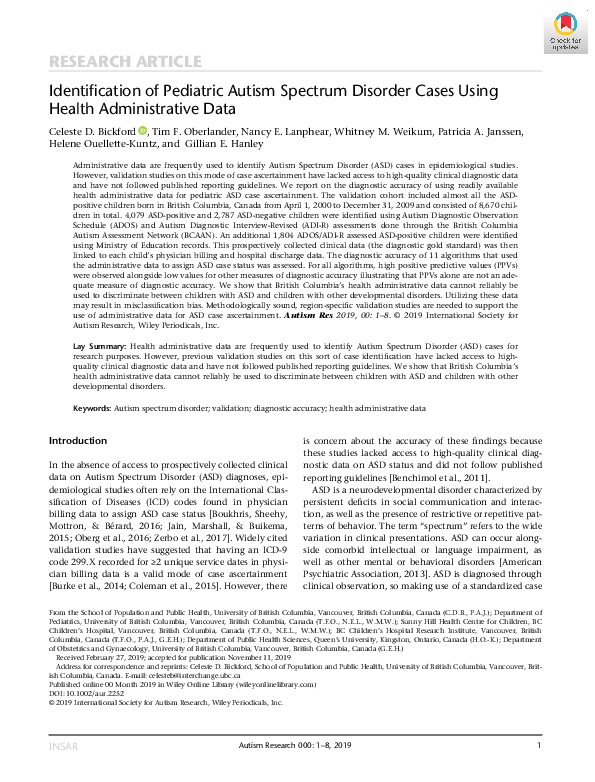 (PDF) Identification of Pediatric Autism Spectrum Disorder Cases Using ...