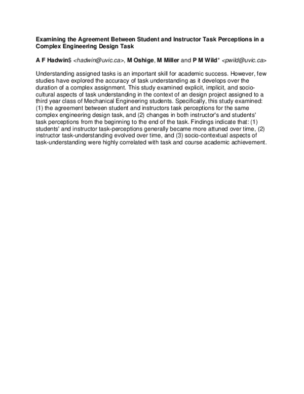 (PDF) Examining the Agreement Between Student and Instructor Task ...