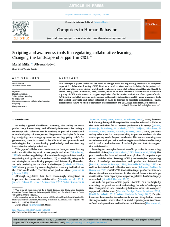 (PDF) Scripting and awareness tools for regulating collaborative ...