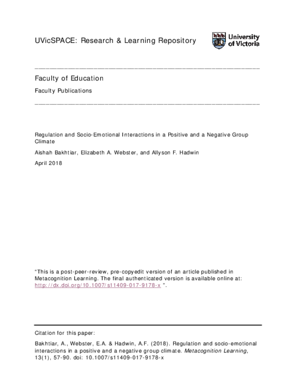 (PDF) Regulation and socio-emotional interactions in a positive and a ...