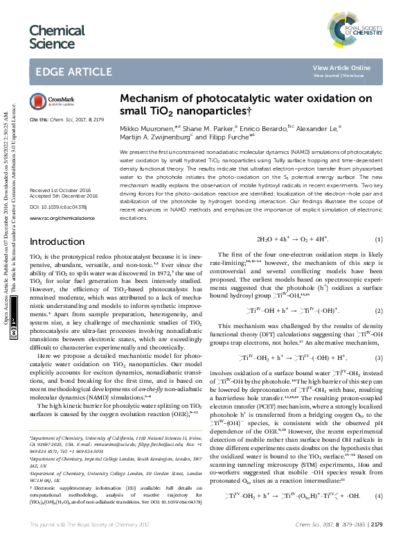 (PDF) Photocatalytic Water Oxidation on TiO2 Nanoparticles