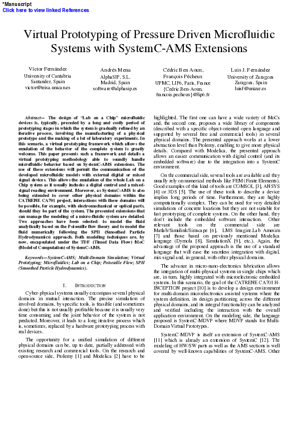 (PDF) Virtual Prototyping of Pressure Driven Microfluidic Systems with ...