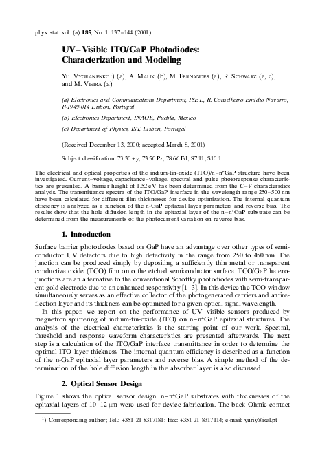 (PDF) UV–Visible ITO/GaP Photodiodes: Characterization and Modeling