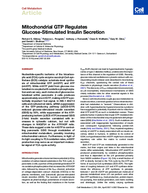 (PDF) Mitochondrial GTP Regulates Glucose-Stimulated Insulin Secretion