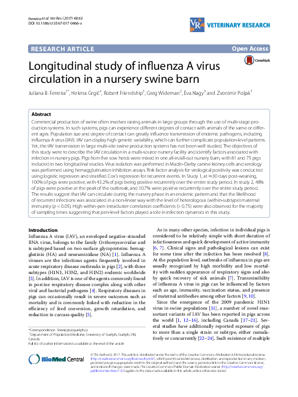 (PDF) Longitudinal study of influenza A virus circulation in a nursery ...