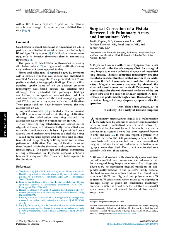 (PDF) Surgical Correction of a Fistula Between Left Pulmonary Artery ...