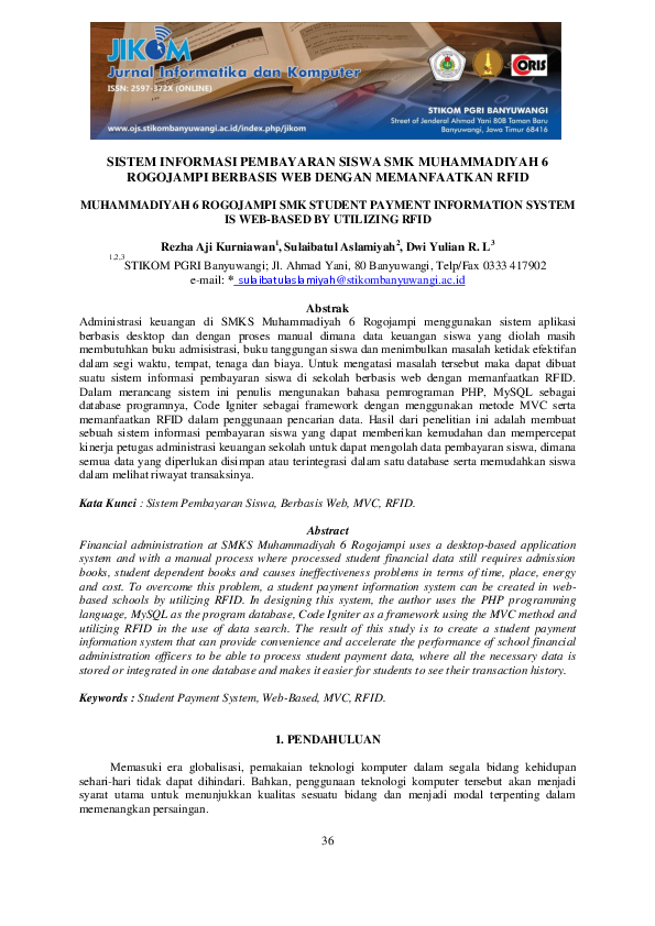 (PDF) Sistem Informasi Pembayaran Siswa SMK Muhammadiyah 6 Rogojampi Berbasis Web Dengan ...