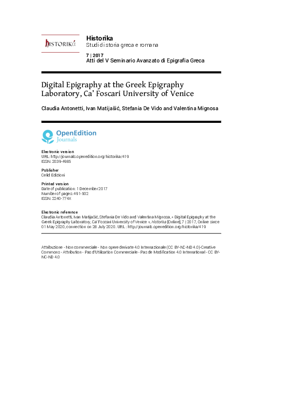 (PDF) Digital Epigraphy at the Greek Epigraphy Laboratory, Ca’ Foscari ...