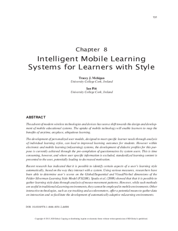 (PDF) Intelligent Mobile Learning Systems for Learners with Style