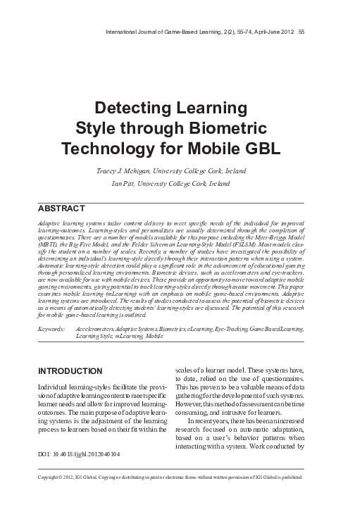 (PDF) Detecting Learning Style through Biometric Technology for Mobile GBL