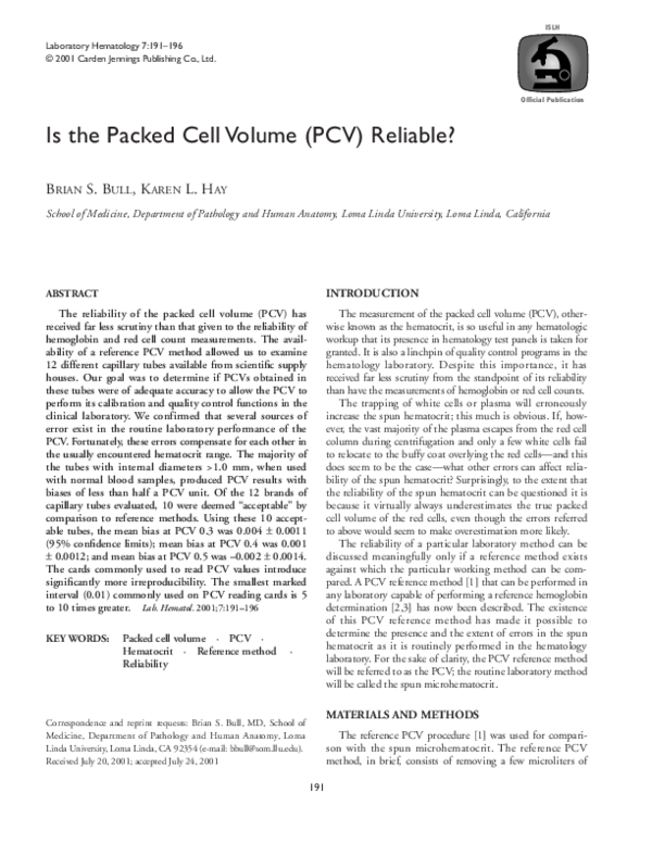 (PDF) Is the Packed Cell Volume (PCV) Reliable?