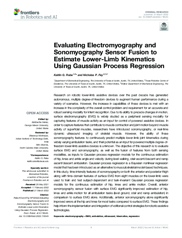 (PDF) Evaluating Electromyography and Sonomyography Sensor Fusion to Estimate Lower-Limb ...